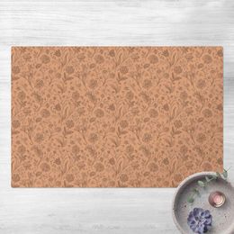 Bilderwelten Kork-Teppich Vintage grau Korkmatte - Blumentanz in Grau - Pflanzen Wohnzimmer Schlafzimmer