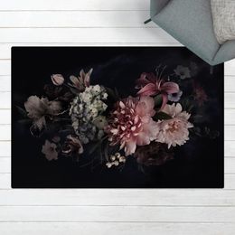 Kork-Teppich - Blumen mit Nebel auf Schwarz - Fotomontage schwarz Blumen Korkmatte Deko Wohnzimmer Schlafzimmer