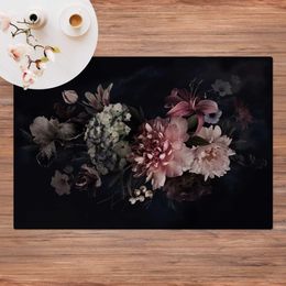 Bilderwelten Kork-Teppich Fotomontage schwarz Blumen Korkmatte - Blumen mit Nebel auf Schwarz - Deko Wohnzimmer Schlafzimmer