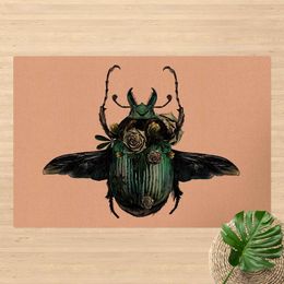 Kork-Teppich - Illustration floraler K&auml;fer - Illustration gr&uuml;n Tiere Korkmatte Insekten Wohnzimmer Schlafzimmer