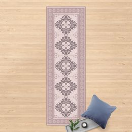 Kork-Teppich - Florale Fliesen Warmgraue Knospen mit Bord&uuml;re - Illustration beige Fliesenoptik Geometrisch Wohnzimmer Schlafzimmer