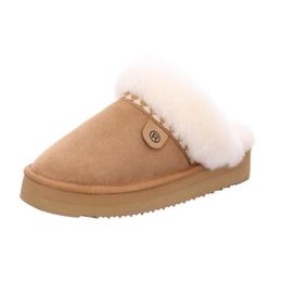 Rohde Damen Pantoffel "GENOVA", Gr. 40, braun, Veloursleder, Schuhe, Hausschuh, Clog mit Lammwolle und Plateasohle