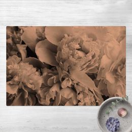 Bilderwelten Kork-Teppich Landhaus schwarz weiss Blumen Korkmatte - Bl&uuml;hende Pfingstrosen Schwarz-Wei&szlig; - Deko Wohnzimmer Schlafzimmer