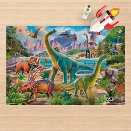 Kork-Teppich - Brachiosaurus und Tricaterops - Illustration bunt Korkmatte Dinosaurier Kinderzimmer Baby M&auml;dchen Jungen