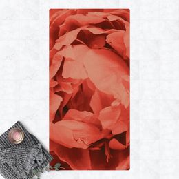 Kork-Teppich - Pfingstrose Bl&uuml;te Koralle - Landhaus rosa Blumen Korkmatte Rose Wohnzimmer Schlafzimmer