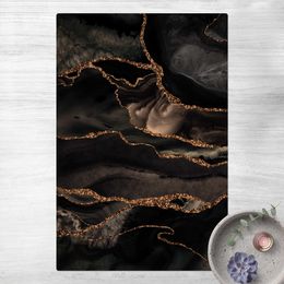 Bilderwelten Kork-Teppich Abstrakt schwarz Korkmatte - Schwarz mit Glitzer Gold - Deko Wohnzimmer Schlafzimmer