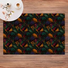 Bilderwelten Kork-Teppich Tropisch bunt Korkmatte - Gelbe Bl&uuml;ten mit Blauen Blumen vor T&uuml;rkis - Rose Wohnzimmer Schlafzimmer