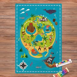 Bilderwelten Kork-Teppich Illustration bunt Korkmatte - Piraten - Willkommen auf der Pirateninsel - Pirat Kinderzimmer Baby M&auml;dchen Jungen