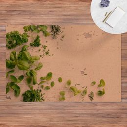Bilderwelten Kork-Teppich Motiv gr&uuml;n Kulinarisch Holzoptik - Kr&auml;uter auf Holz Shabby - Gew&uuml;rze & Kr&auml;uter K&uuml;che