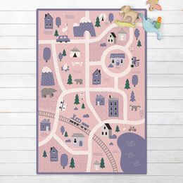 Bilderwelten Kork-Teppich Illustration violett Korkmatte - Dorf - Ab aufs Land - Auto Kinderzimmer Baby M&auml;dchen Jungen