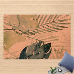 Bilderwelten Kork-Teppich Tropisch gr&uuml;n Aquarell - Palmwedel in Wasserfarbe I - Pflanzen Wohnzimmer Schlafzimmer