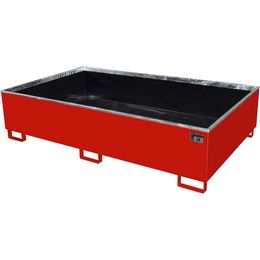 eurokraft pro Regal-Bodenwanne mit PE-Einsatz, 1000 l Auffangvolumen, LxBxH 2165 x 1315 x 510 mm, rot, ab 3 Stk