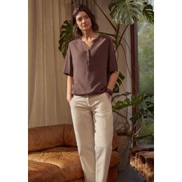 Cecil Damen Kurzarmbluse, braun, Gr. XS, unifarben, Web, Obermaterial: 100% Viskose, Blusen, mit Knopfleiste