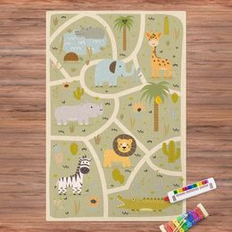 Bilderwelten Kork-Teppich Illustration bunt Tiere Korkmatte - Safari - Die gro&szlig;e Vielfalt der Tiere - Elefant Kinderzimmer Baby M&auml;dchen Jungen