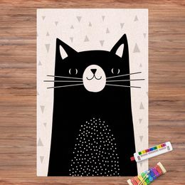 Bilderwelten Kork-Teppich Illustration weiss Tiere Korkmatte - Tierpark mit Mustern - Katze - Katze Kinderzimmer Baby M&auml;dchen Jungen