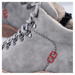 Rieker Damen Winterboots, Gr. 36hellgrau, Nubuklederimitat, used, Schuhe, Schn&uuml;rboots, Stiefelette, Profilsohle, mit Anziehlasche