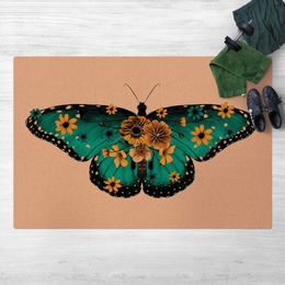 Bilderwelten Kork-Teppich Illustration t&uuml;rkis Tiere Korkmatte - Illustration floraler Blauer Morpho - Schmetterlinge Wohnzimmer Schlafzimmer