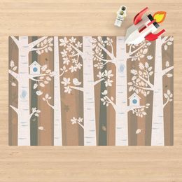 Bilderwelten Kork-Teppich Unifarben blau Korkmatte - B&auml;ume im Wald Blau - Deko Kinderzimmer Baby M&auml;dchen Jungen