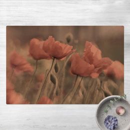Bilderwelten Kork-Teppich Motiv rosa Blumen Korkmatte - Malerische Mohnblumen - Mohn Wohnzimmer Schlafzimmer