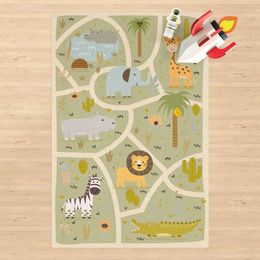 Kork-Teppich - Safari - Die gro&szlig;e Vielfalt der Tiere - Illustration bunt Tiere Korkmatte Elefant Kinderzimmer Baby M&auml;dchen Jungen