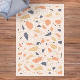 Bilderwelten Kork-Teppich modern orange Mosaik - Detailliertes Terrazzo Muster Siena mit Rahmen - Deko Wohnzimmer Schlafzimmer
