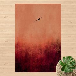 Bilderwelten Kork-Teppich modern rot Natur Aquarell - Vogel im Sonnenuntergang - Sonnenuntergang Wohnzimmer Schlafzimmer