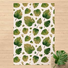 Bilderwelten Kork-Teppich Illustration gr&uuml;n Aquarell - Tropische Gr&uuml;ne Aquarellbl&auml;tter - Deko Wohnzimmer Schlafzimmer