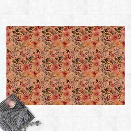 Kork-Teppich - Bunter Blumenmix mit Aquarell - Illustration bunt Aquarell Deko Wohnzimmer Schlafzimmer