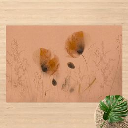 Bilderwelten Kork-Teppich Motiv weiss Korkmatte - Mohnblumen und zarte Gr&auml;ser im weichen Nebel - Mohn Wohnzimmer Schlafzimmer