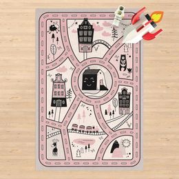 Bilderwelten Kork-Teppich Illustration schwarz Korkmatte - Skandinavien - Die rosane Stadt - Auto Kinderzimmer Baby M&auml;dchen Jungen