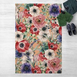Kork-Teppich - Buntes Mohnblumengeflecht Aquarell - Illustration rot Aquarell Mohn Wohnzimmer Schlafzimmer