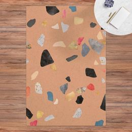 Bilderwelten Kork-Teppich Abstrakt weiss Aquarell - Wei&szlig;er Terrazzo mit Goldsteinchen - Deko Wohnzimmer Schlafzimmer