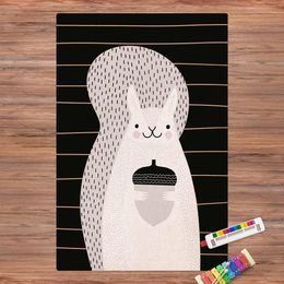 Bilderwelten Kork-Teppich Illustration schwarz Tiere Korkmatte - Tierpark mit Mustern - Eichh&ouml;rnchen - Deko Kinderzimmer Baby M&auml;dchen Jungen