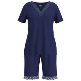 G&ouml;tzburg G&Ouml;TZBURG Damen Shorty, Gr. 48, blau, Single Jersey, Obermaterial: 60% Baumwolle, 40% Polyester, Homewear-Sets, mit Spitze, Kurzarm, V-Ausschnitt,