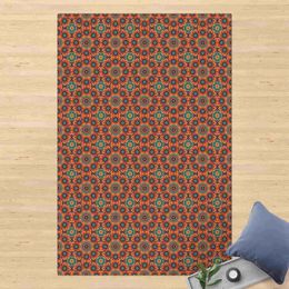 Bilderwelten Kork-Teppich Illustration bunt Fliesenoptik - Orientalisches Muster mit bunten Blumen - Deko Wohnzimmer Schlafzimmer