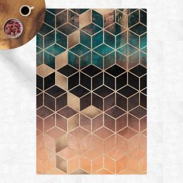 Bilderwelten Kork-Teppich Abstrakt t&uuml;rkis originell Aquarell - T&uuml;rkis Ros&eacute; goldene Geometrie - Geometrisch Wohnzimmer Schlafzimmer