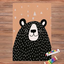 Bilderwelten Kork-Teppich Illustration weiss Tiere Korkmatte - Tierpark mit Mustern - B&auml;r - B&auml;r Kinderzimmer Baby M&auml;dchen Jungen