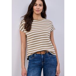 T-Shirt Street One, Damen, Gr. 44, smoke beige, Stoff, 53% Viskose, 44% Polyester, 3% Elasthan, gestreift, normal normal, Rundhals, abgesteppt, Shirts T-Shirt, im Streifendesign