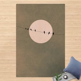 Kork-Teppich - V&ouml;gel vor rosa Sonne I - modern petrol Natur Aquarell Sonnenuntergang Wohnzimmer Schlafzimmer