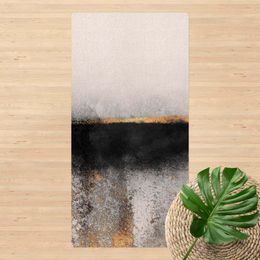 Kork-Teppich - Abstrakter Goldener Horizont Schwarz Wei&szlig; - Abstrakt schwarz weiss originell Aquarell Deko Wohnzimmer Schlafzimmer