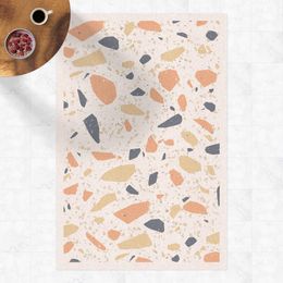 Kork-Teppich - Detailliertes Terrazzo Muster Siena mit Rahmen - modern orange Mosaik Deko Wohnzimmer Schlafzimmer