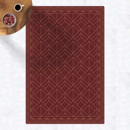 Kork-Teppich - Art Deco Schuppen Muster mit Bord&uuml;re - Vintage rot Korkmatte Geometrisch Wohnzimmer Schlafzimmer