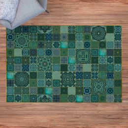 Bilderwelten Kork-Teppich Digital Art gr&uuml;n Fliesenoptik - Art Deco Fliesen Gr&uuml;ner Marmor mit Goldschimmer - Deko Wohnzimmer Schlafzimmer