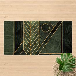 Kork-Teppich - Geometrische Formen Smaragd Gold - Abstrakt gr&uuml;n originell Aquarell Geometrisch Wohnzimmer Schlafzimmer