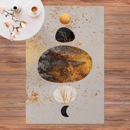 Bilderwelten Kork-Teppich Abstrakt gold originell Aquarell - Sonne und Mond in Goldglanz - Deko Wohnzimmer Schlafzimmer