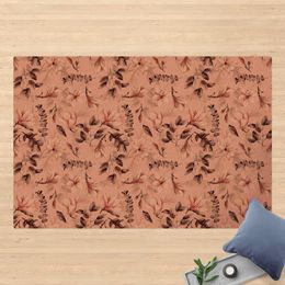 Kork-Teppich - Bl&uuml;ten mit Grauen Bl&auml;ttern vor Rosa - Illustration rosa Aquarell Rose Wohnzimmer Schlafzimmer