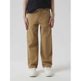 name it Jungen Cargohose "NKMRYAN STRAIGHT TWILL PANT 1880-AX NOOS", braun, Gr. 134, unifarben, washed, Web, Obermaterial: 97% Baumwolle, 3%