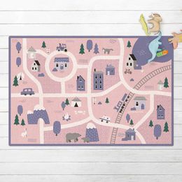 Kork-Teppich - Dorf - Ab aufs Land - Illustration violett Korkmatte Auto Kinderzimmer Baby M&auml;dchen Jungen