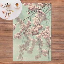 Bilderwelten Kork-Teppich Motiv beige Blumen Korkmatte - Kirschbl&uuml;tentanz auf Leinenstruktur - Kirschbl&uuml;te Wohnzimmer Schlafzimmer
