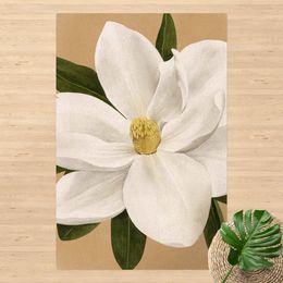 Bilderwelten Kork-Teppich modern weiss Blumen Korkmatte - Magnolie auf Gold II - Deko Wohnzimmer Schlafzimmer
